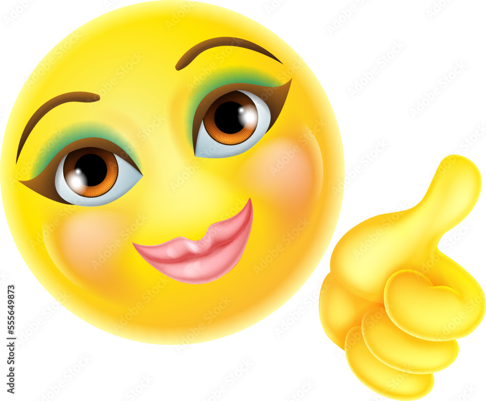 A happy woman female emoji emoticon cartoon icon mascot giving a thumbs ...
