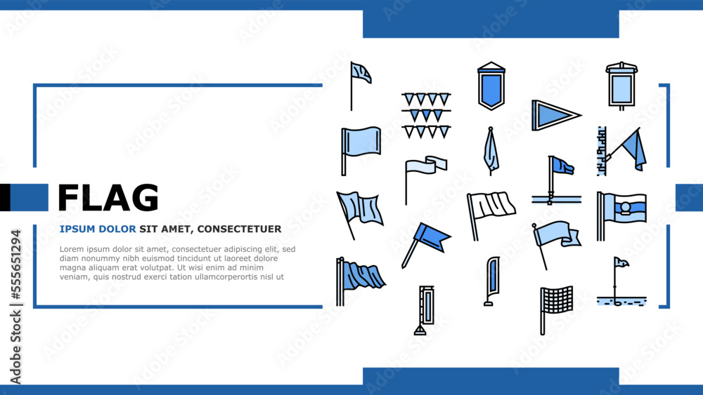 flag start web pennant map landing web page vector. banner symbol, location pole, shape mark ...