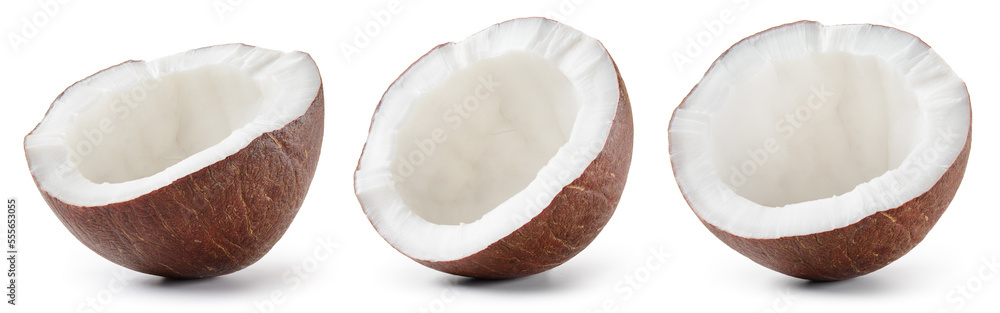 Coconut half isolated. Coconuts on white background. Coconut set. Cut ...