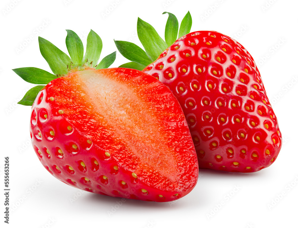 Strawberries isolated. Strawberry whole and half on white background ...