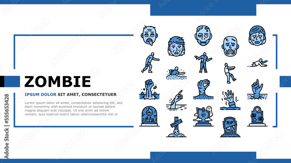 zombie horror scary dead evil landing web page vector. monster creepy ...