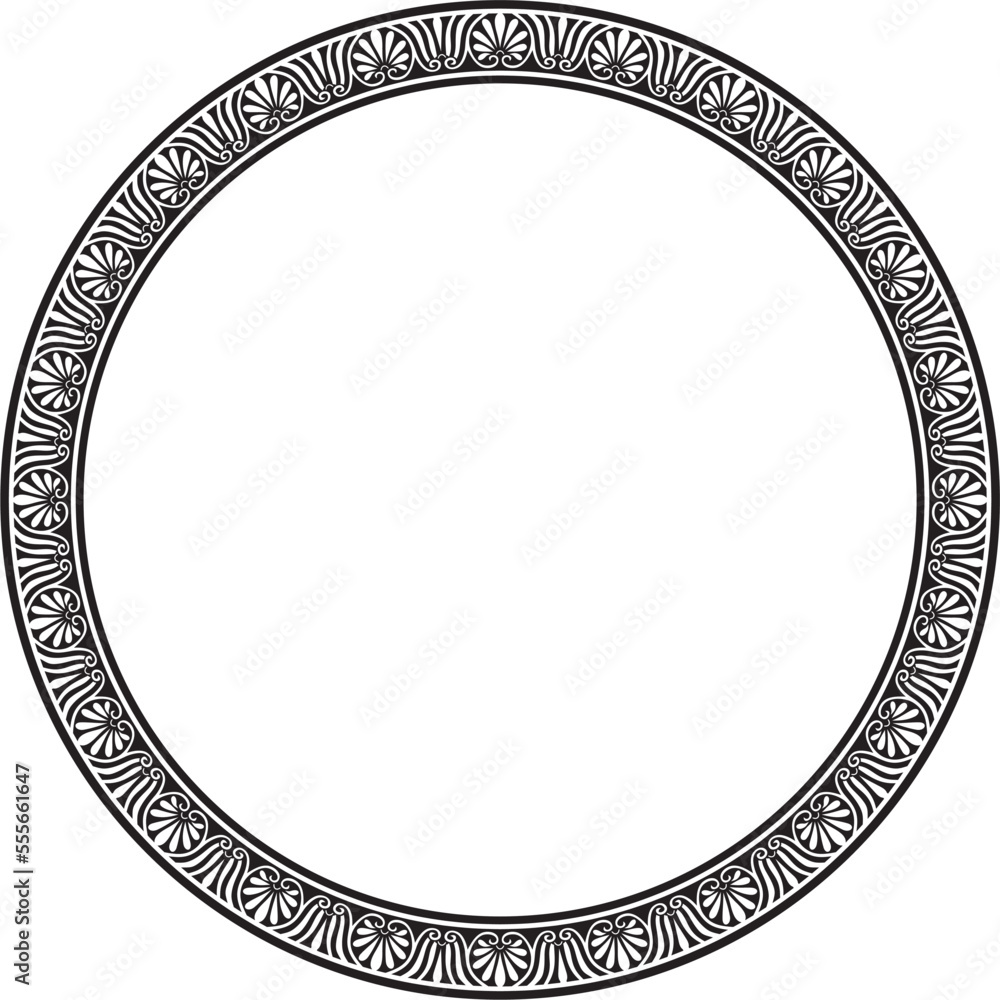 Vector black round monochrome frame, border, classic greek meander ...