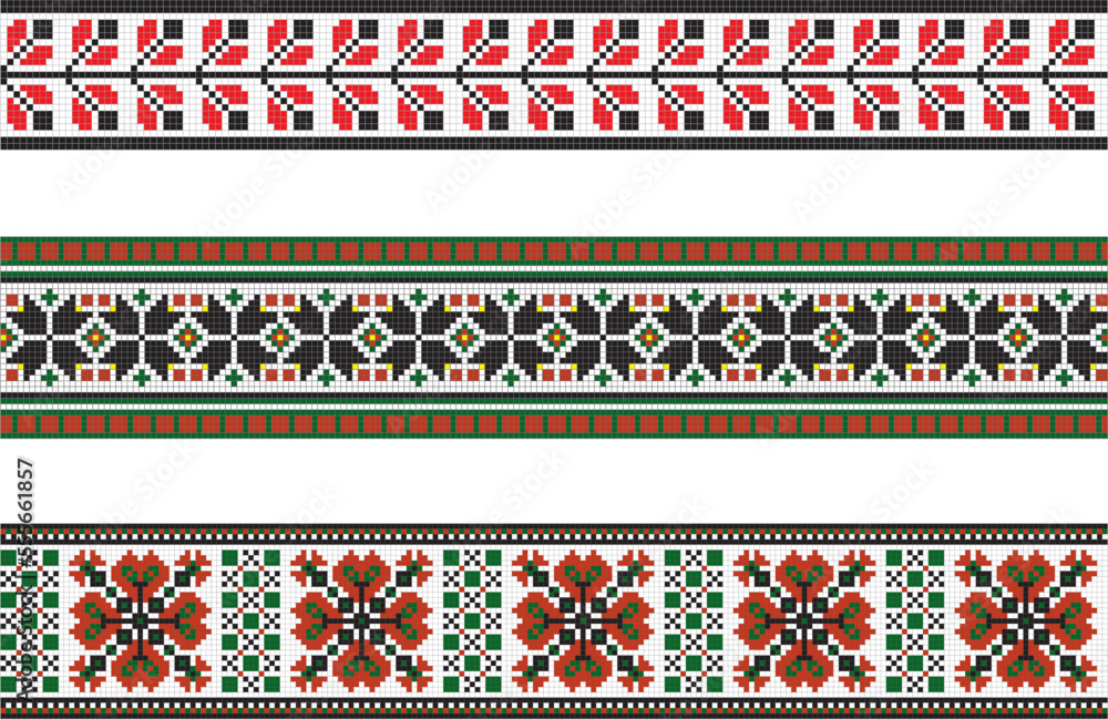 Vector set of template for embroidery with mesh, Ukrainian ornament ...