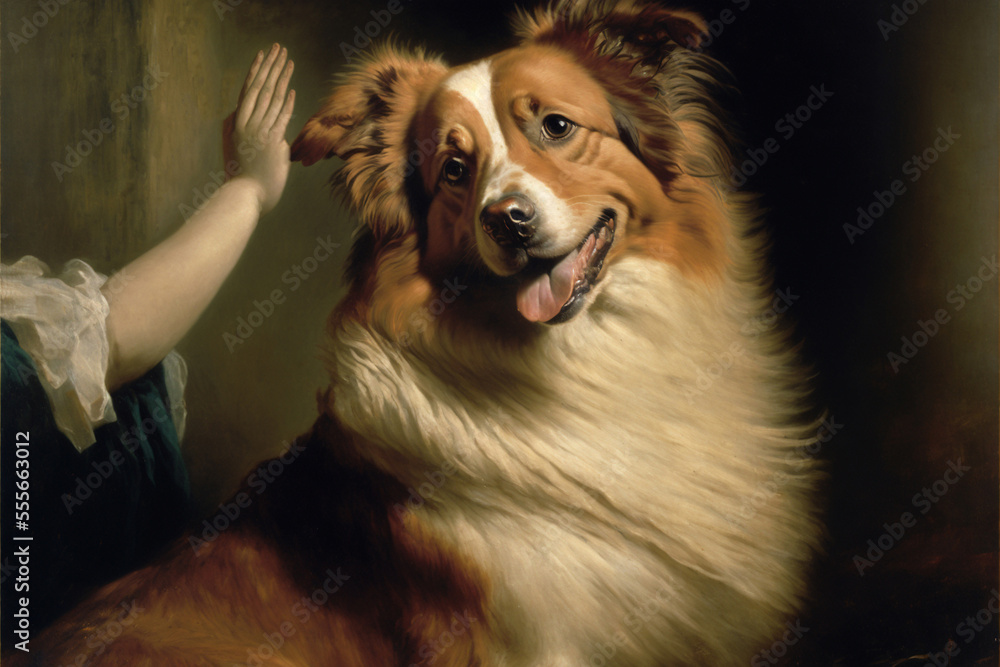 dog is depicted with a look of pure joy and excitement on its face ...