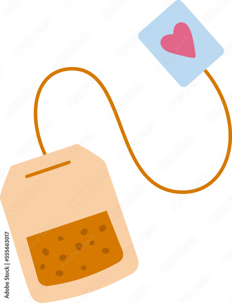 Cartoon tea bag with heart tag. Vector illustration isolated on white ...
