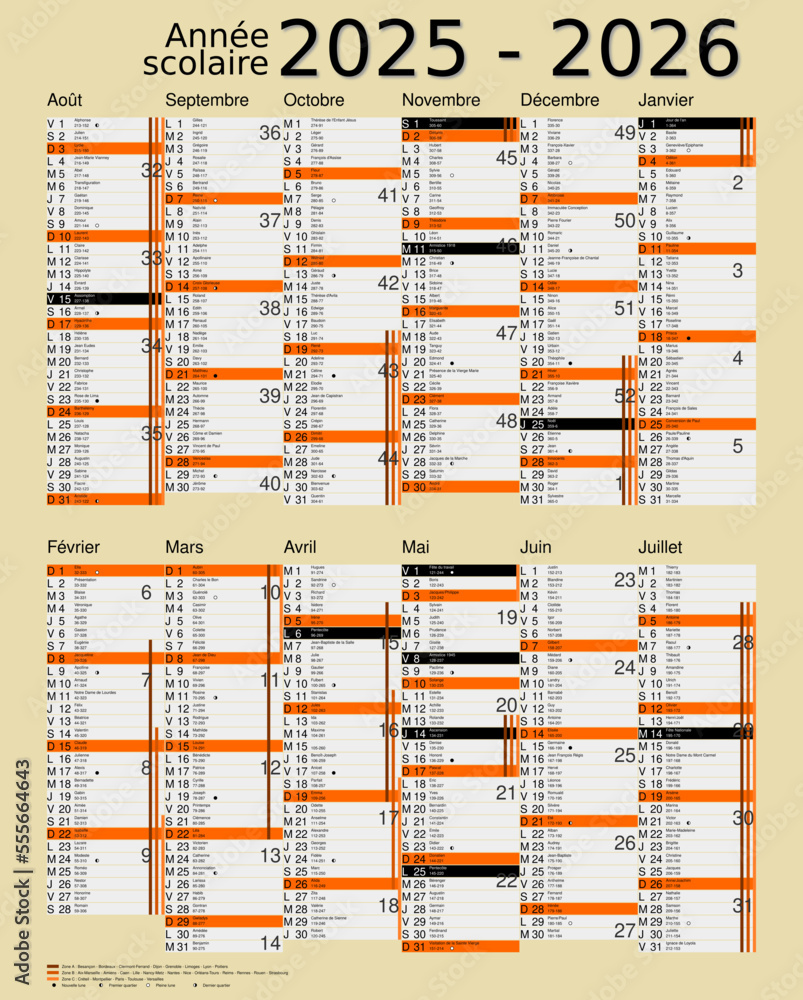 Poster Calendrier scolaire 2025-2026, calques, vacances scolaires ...