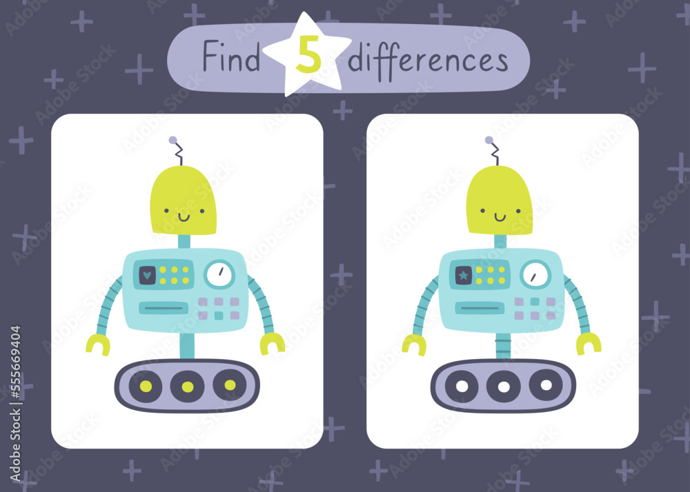 Find differences mini game for kids with cute robot. Funny game with ...