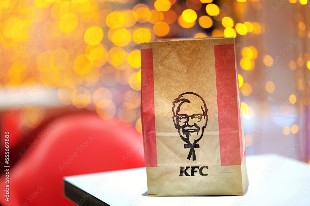Minsk, Belarus. Dec 2022. KFC paper bag, Kentucky Fried Chicken bag ...
