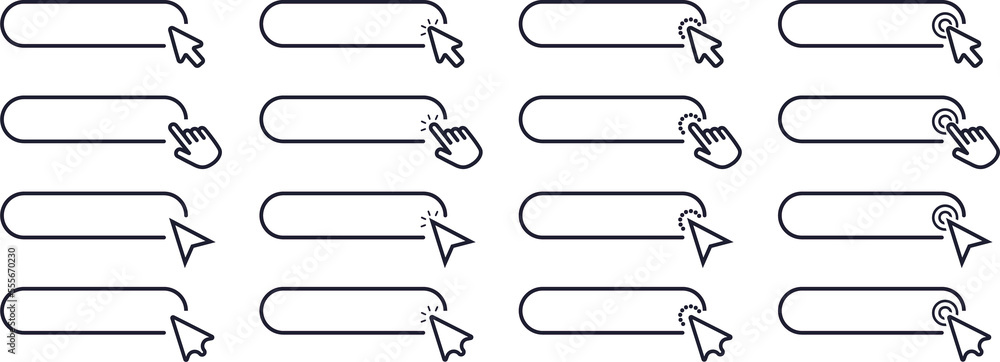 Click cursor set button with hand pointer clicking. Click here web ...