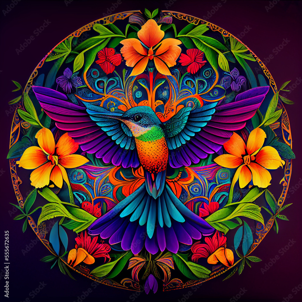 Generative AI Hummingbird Mandala Stock Illustration | Adobe Stock