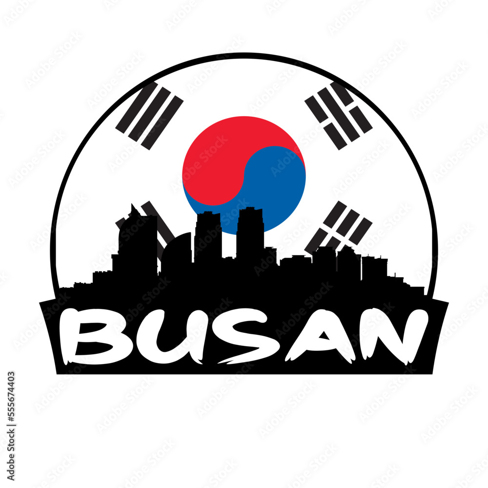 Busan South Korea Flag Skyline Silhouette Retro Vintage Sunset Busan ...
