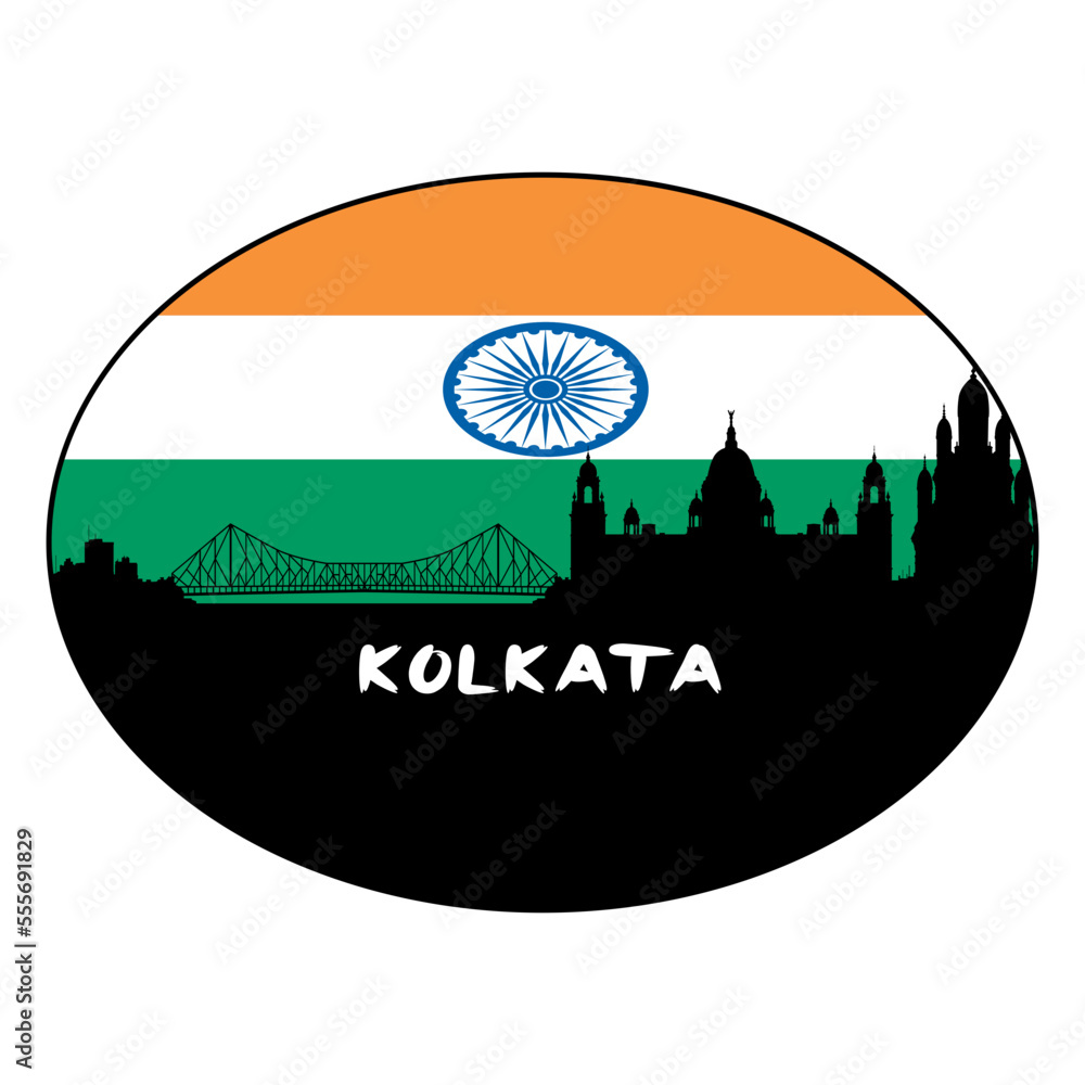 Kolkata India Flag Skyline Silhouette Retro Vintage Sunset Kolkata ...
