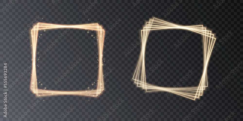 Glowing bright square frame on a transparent background. Perfect design ...