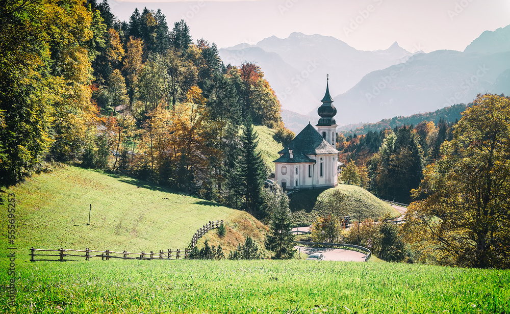 Beautiful nature landscape. Incredible autumn scenery. View on Alpine ...