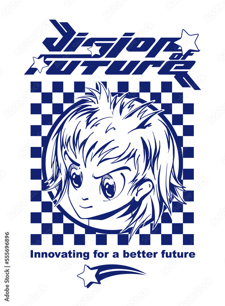 Y2K graphics and typography mixed with anime character for t shirt and ...