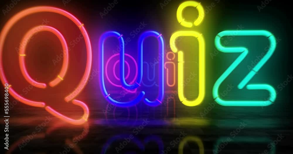 Quiz neon symbol. Light color bulbs. Retro style question and ...