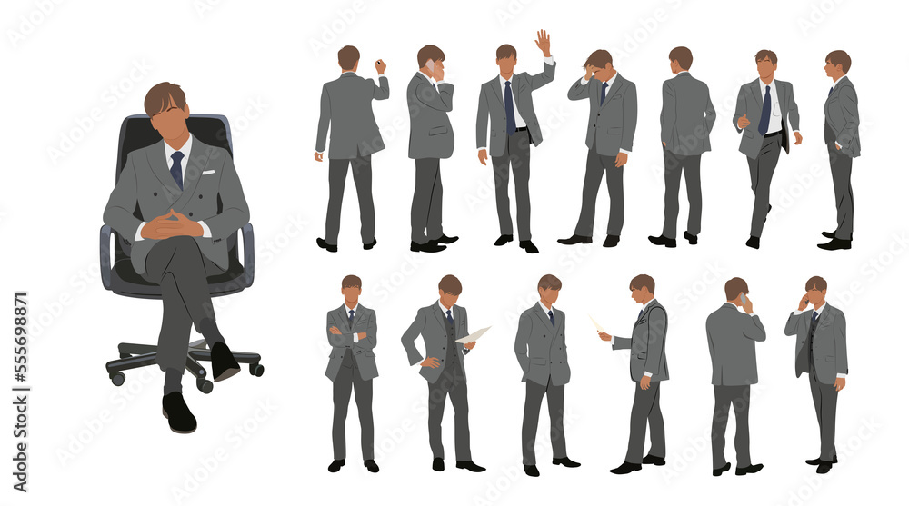 Set of Businessman character in different poses. Handsome young man ...