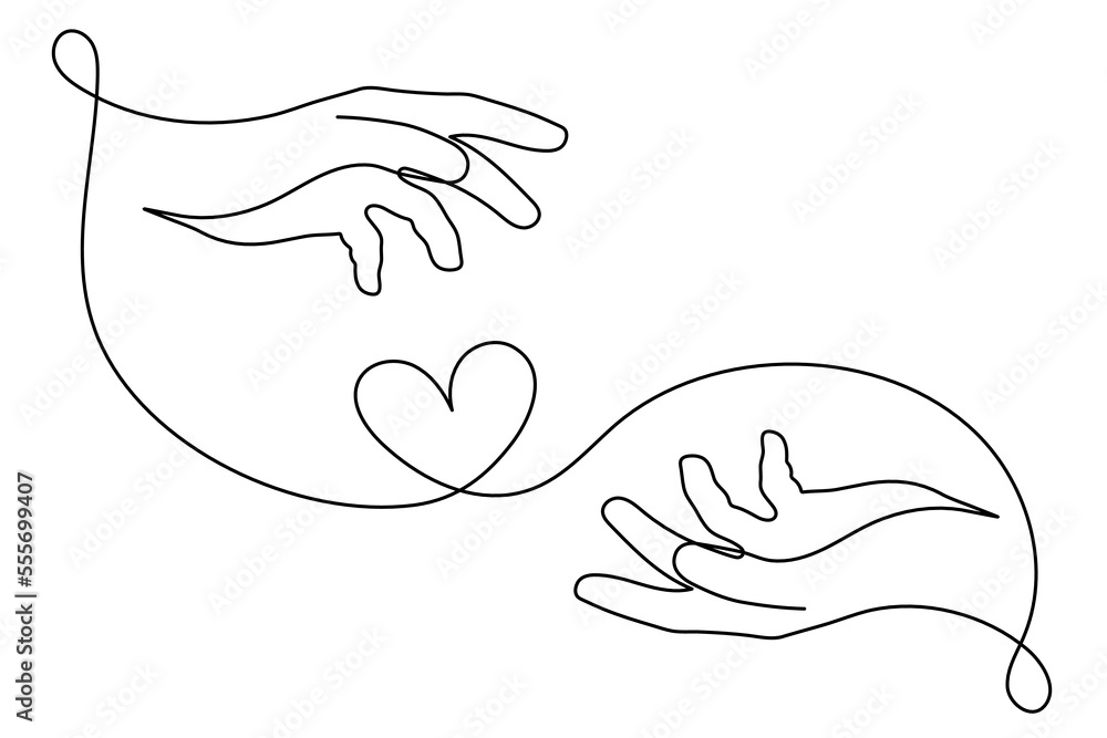 Hands with heart one line art, love concept continuous contour drawing ...