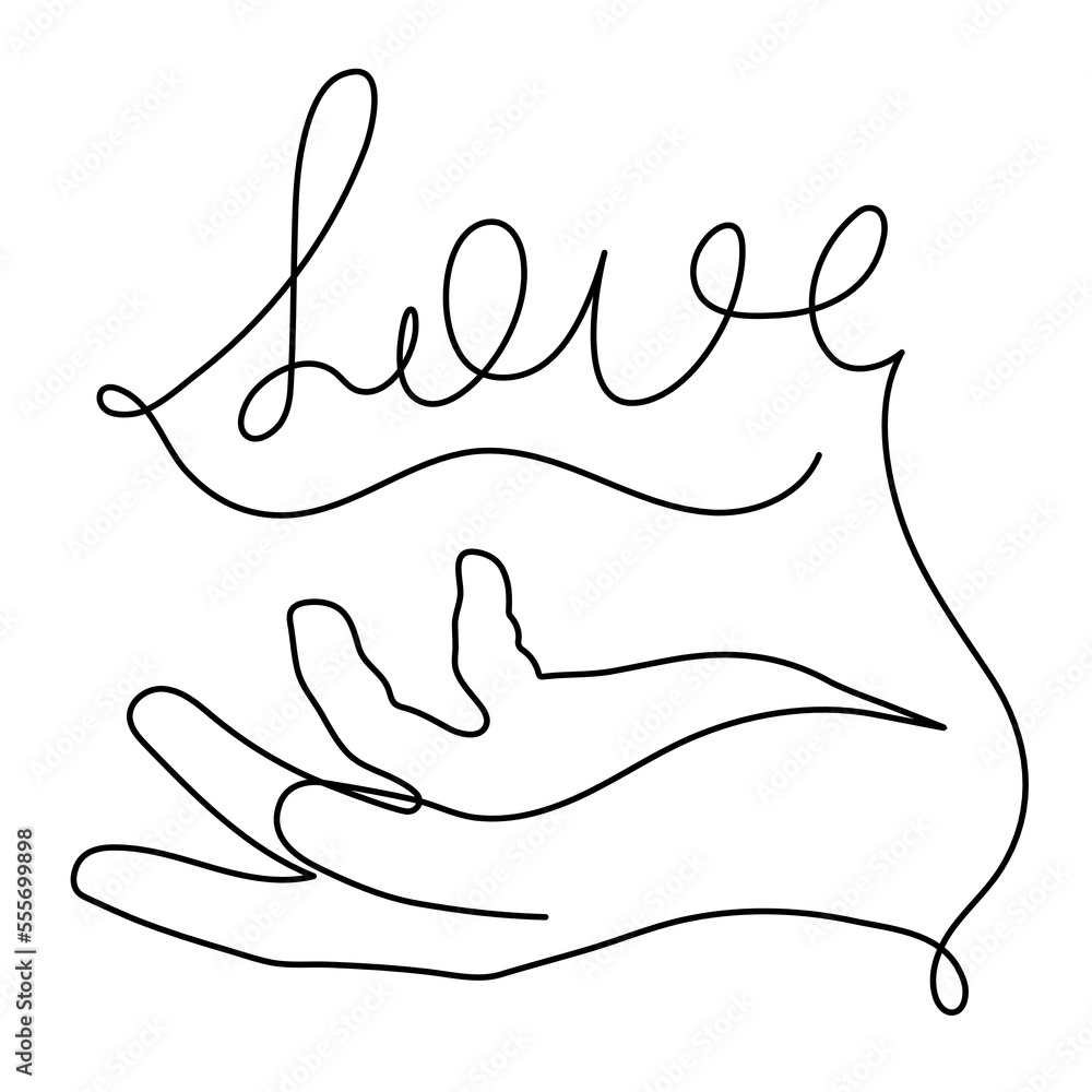 Hand with love word one line art, concept continuous contour drawing ...