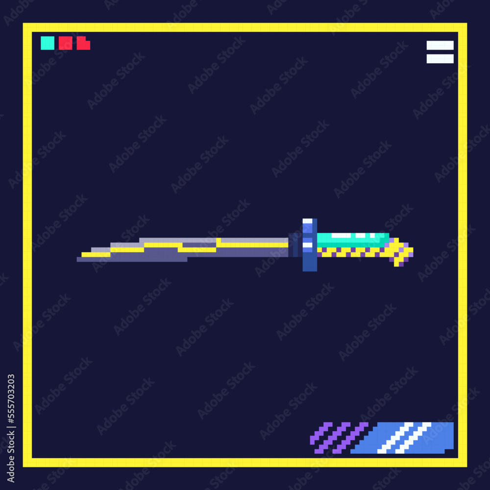 Vetor de Pixel art katana sword illustration. 8bit cyberpunk style icon ...