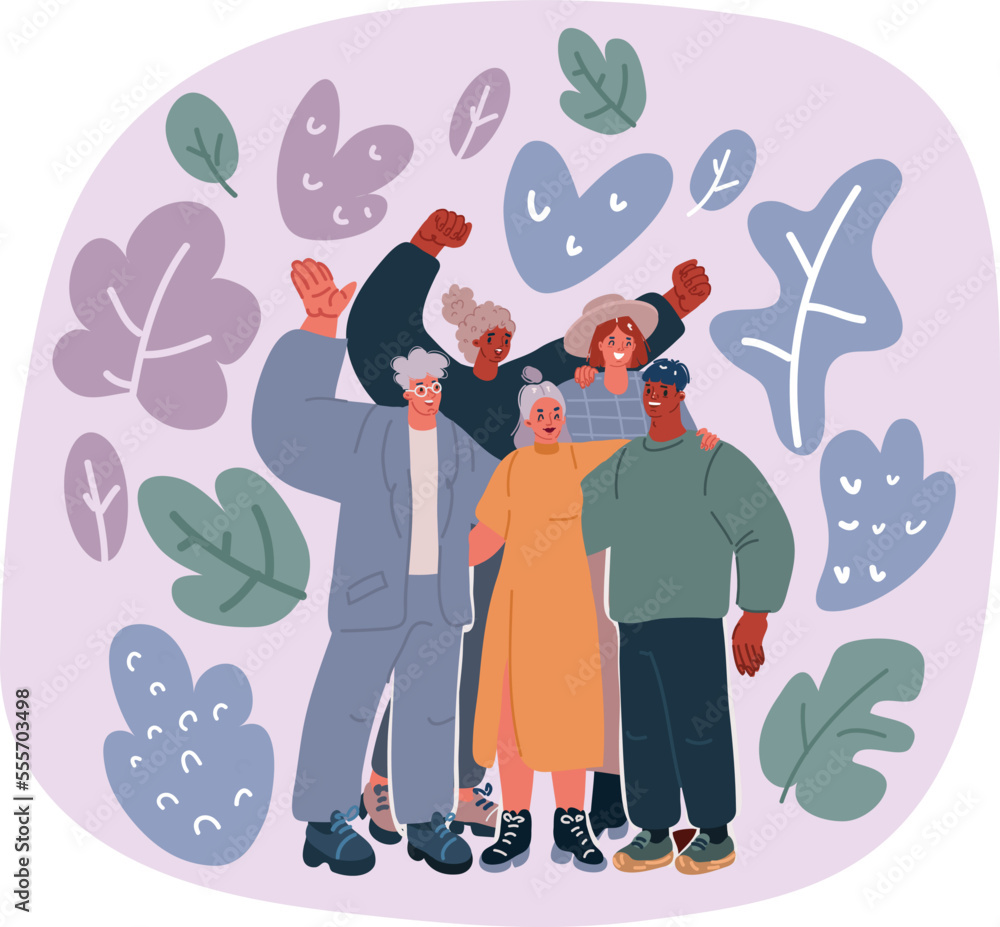 Vector illustration of Multicultural team. Unity in diversity. People ...