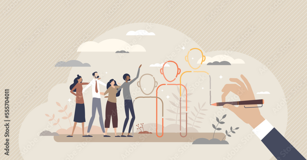 Social connection and business person group communication tiny person ...