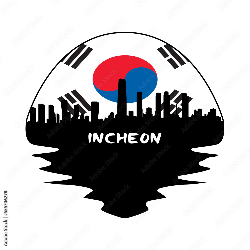 Incheon South Korea Flag Skyline Silhouette Retro Vintage Sunset ...