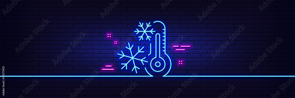 Neon light glow effect. Freezing thermometer line icon. AC cold ...