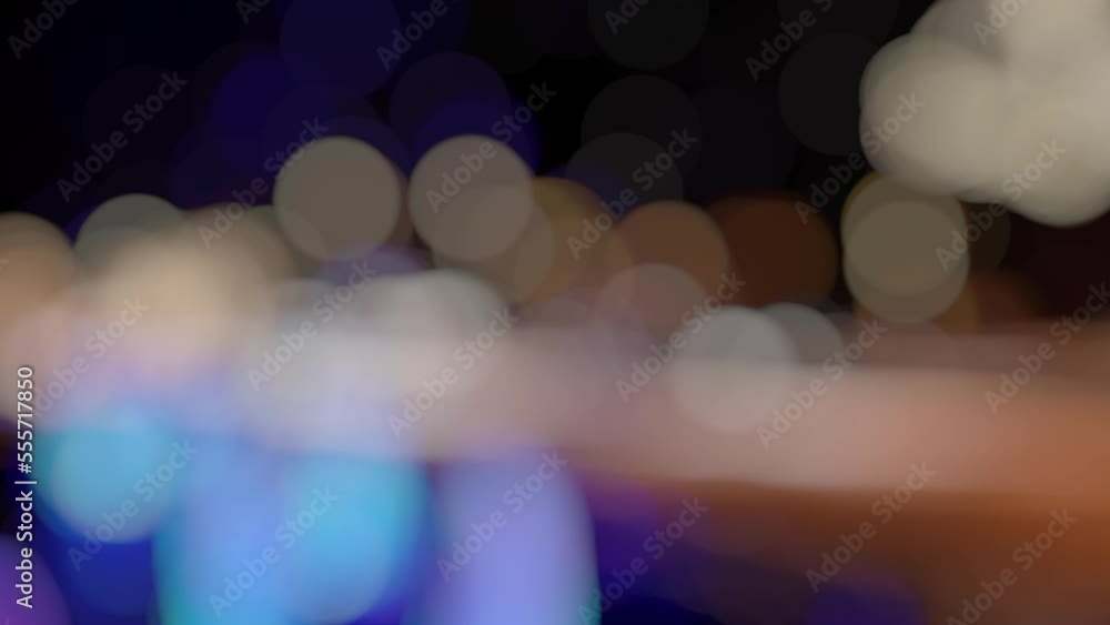 Night street traffic out of focus blinking leaks footage. Night street ...