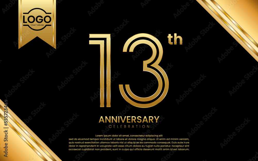 13th Anniversary Celebration. Anniversary Template Design With Gold ...