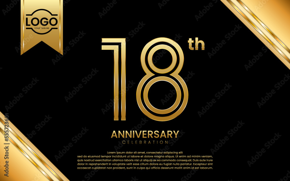 18th Anniversary Celebration. Anniversary Template Design With Gold ...