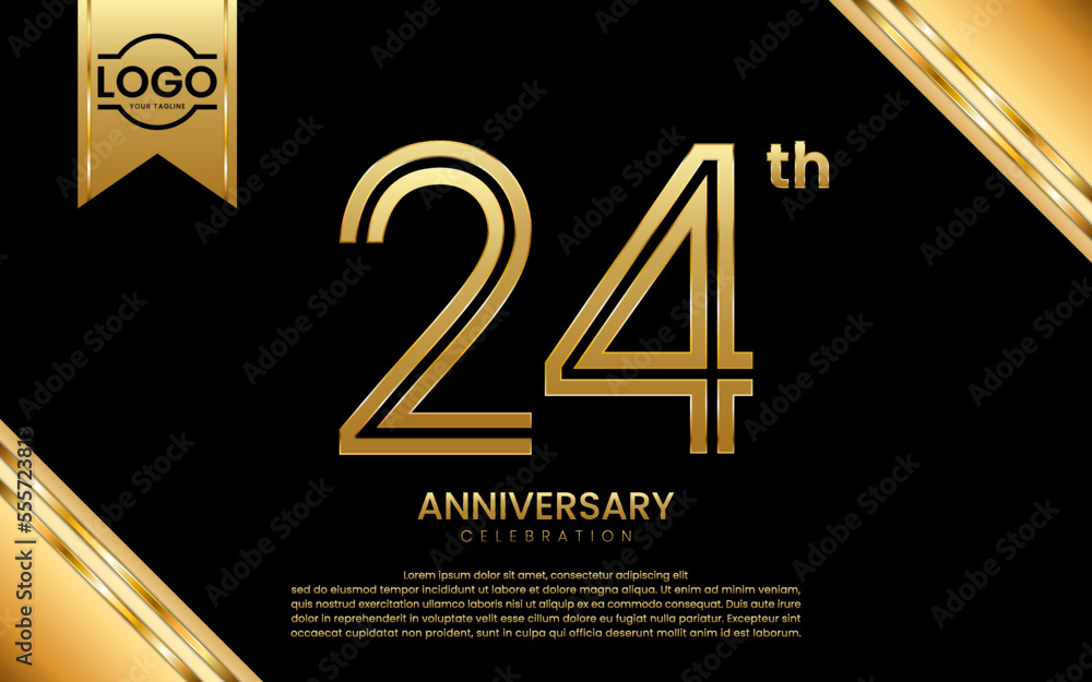 24th Anniversary Celebration. Anniversary Template Design With Gold ...