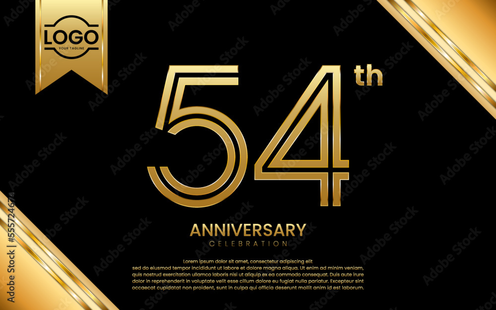54th Anniversary Celebration. Anniversary Template Design With Gold ...
