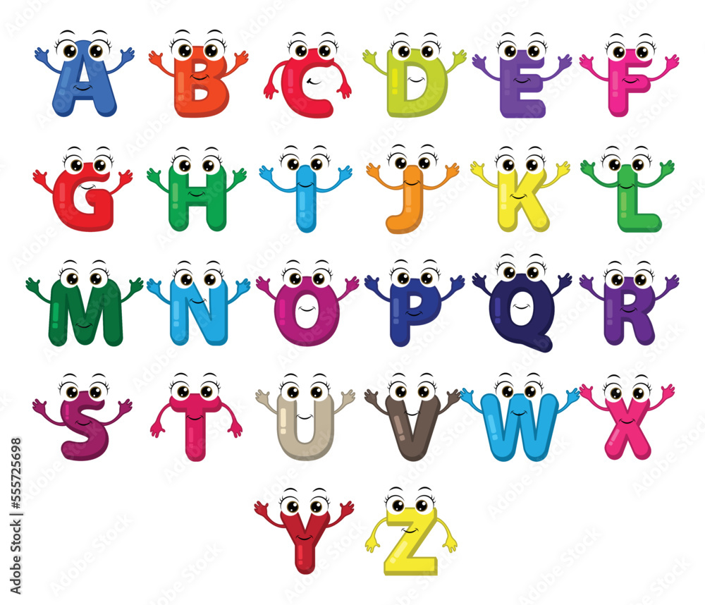 Cartoon ABC alphabet characters vector set. Stock Vector | Adobe Stock