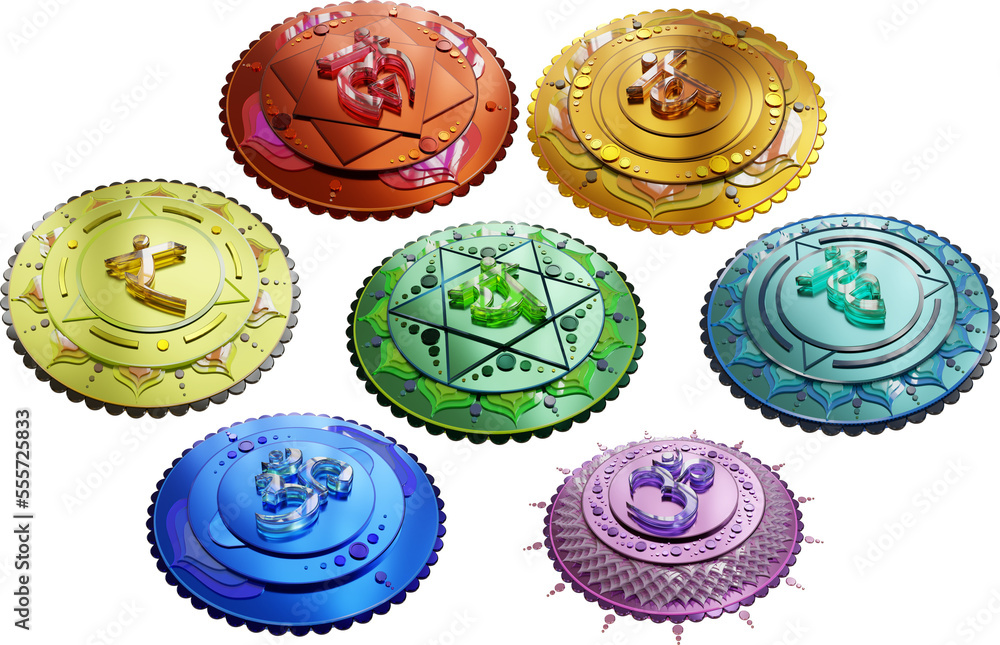 A 3D illustration of all 7 Chakras with transparent background. Stock ...