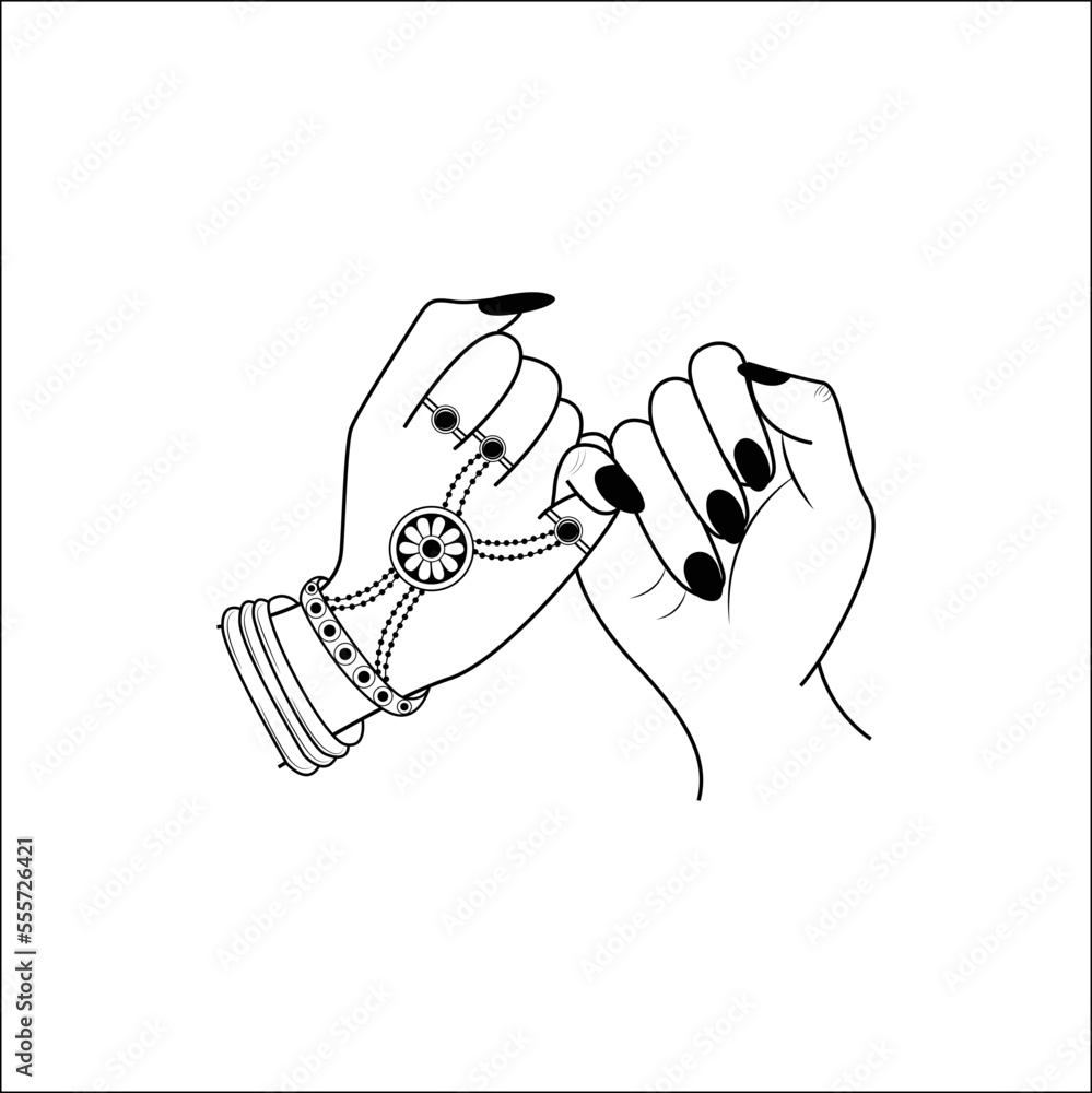 Vetor de Indian wedding symbol hand of groom and bride, hastmilap ...