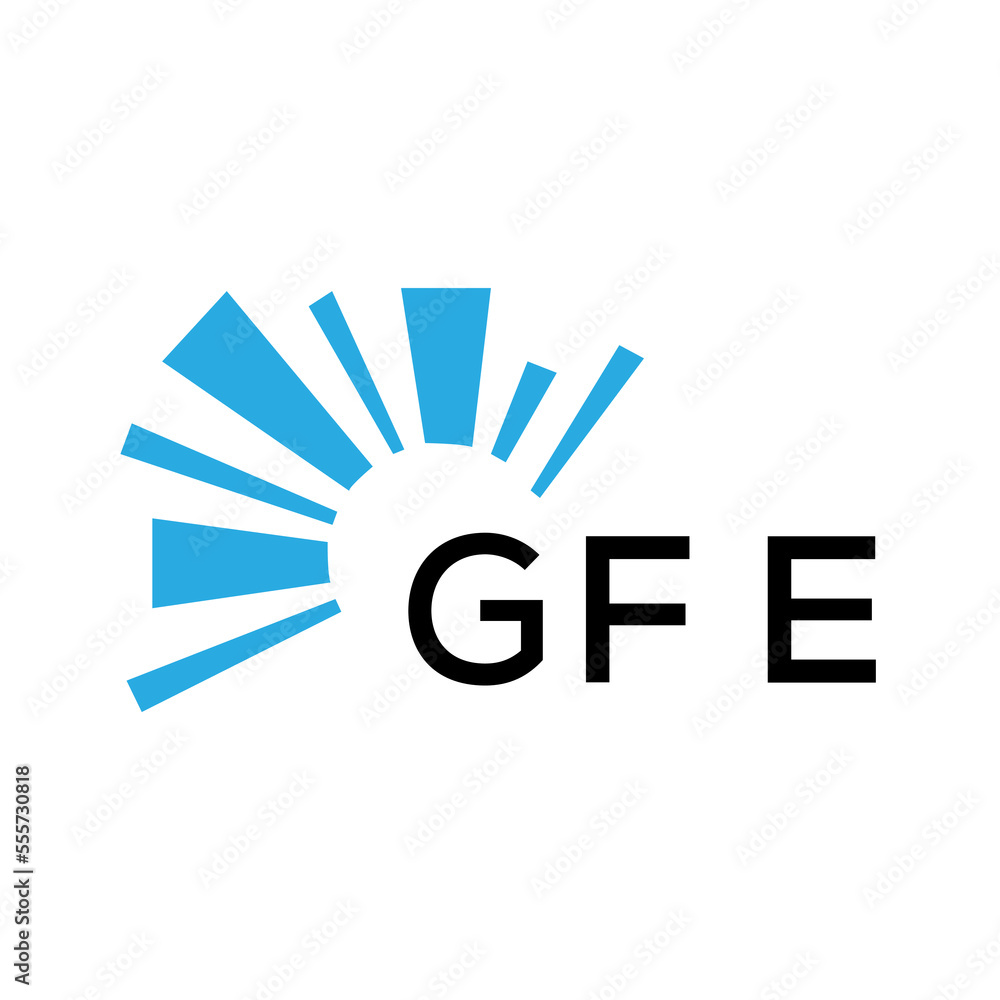 GFE letter logo. GFE blue image on white background and black letter ...