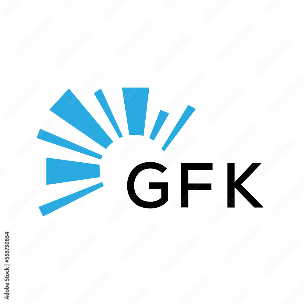 GFK letter logo. GFK blue image on white background and black letter ...