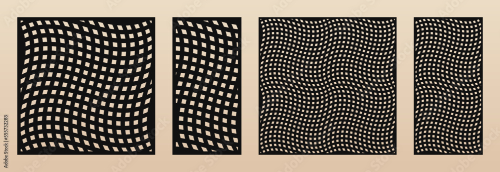 Laser cut panels. Vector template with abstract geometric pattern, wavy ...