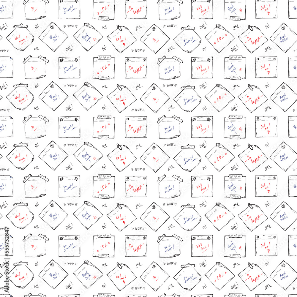 Sticky notes Vector Seamless pattern. Sticky notes with wishes. Hand ...