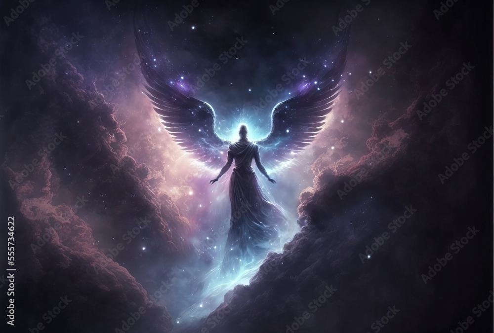 Angel of light. Good and evil. Demon. Glowing wings. Universe. God. Creation of the earth. Stars ...