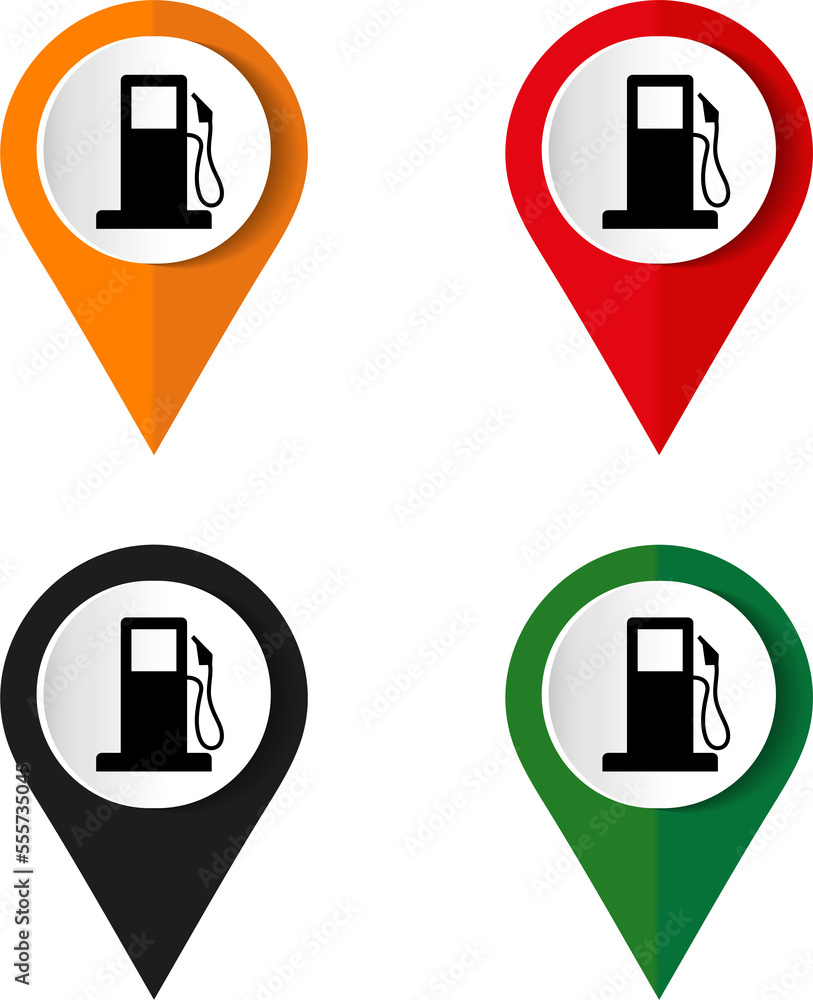 Gas petrol fuel station pin pointer marker icon, gasoline refill pump ...
