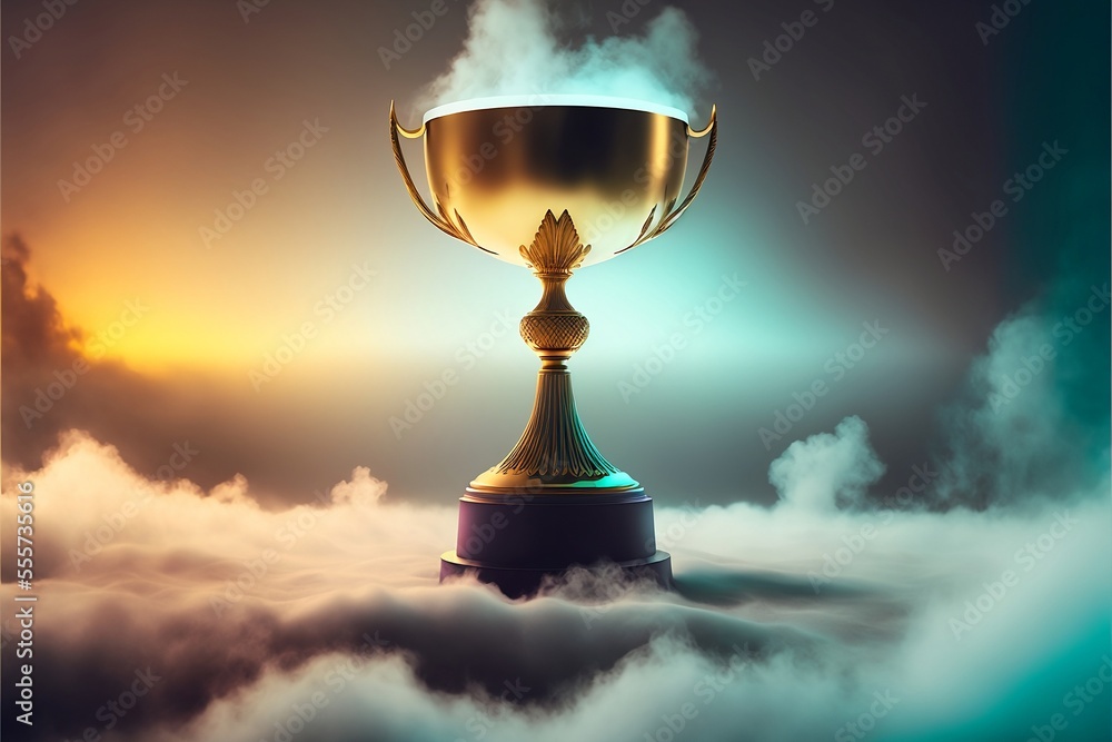 Hyper-realistic 3D gold trophy with colorful fog Stock Illustration ...