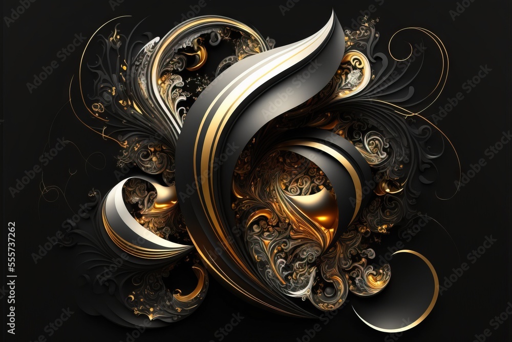 a black and gold abstract design with swirls and swirls on a black ...