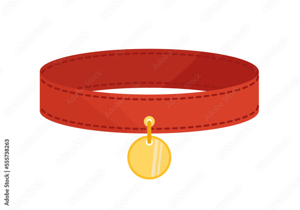 Red dog collar with gold token. Pet collar. Cartoon, flat, vector Stock ...