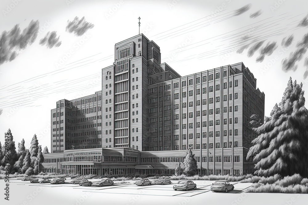 a drawing of a huge hospital building. Generative AI Stock Illustration ...