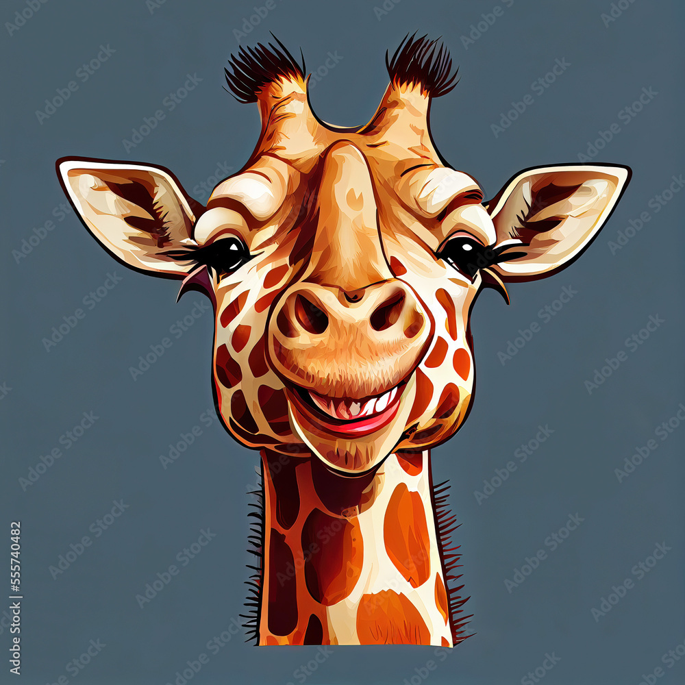 Happy smiling cartoon giraffe showing teeth while grinning (Generative ...