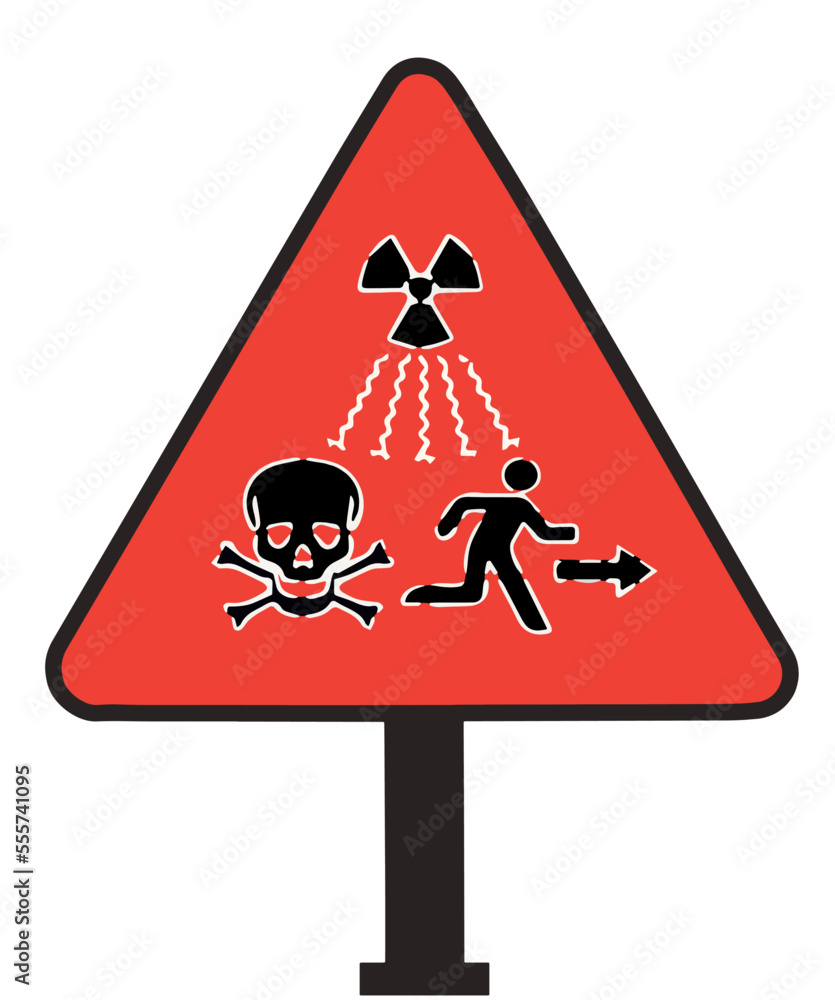 Dirty bomb contaminated zone template or red sign. Flat vector ...