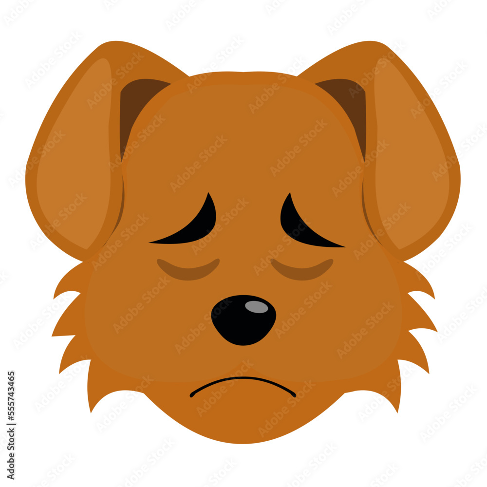vector illustration of the face of a cartoon dog with a sad expression ...