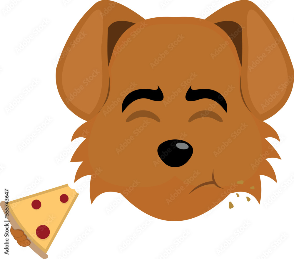 vector illustration of the face of a cartoon dog eating a slice of ...